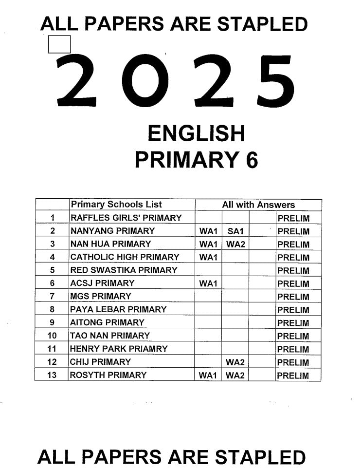 Primary 6 Prelims / FULL YEAR 2025 Soft Copies pdf – Pastyearexampaperssg